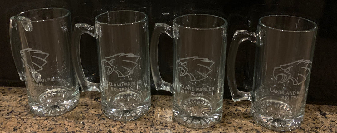 Heavyweight 28.2 oz BEER MUG SET OF 4 custom sand-carved USNA USAFA US ...