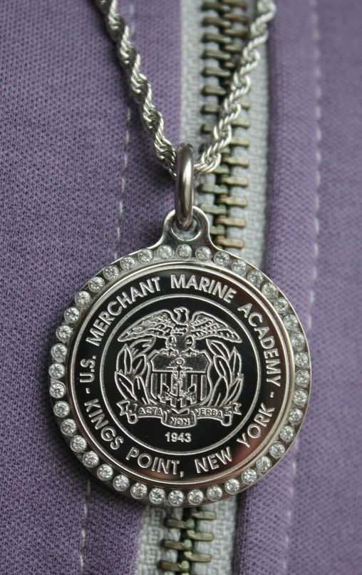USMMA US Merchant Marine Academy CZ bling round logo pendant on stainl ...